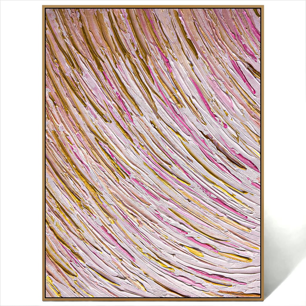 Modern Rain Drip Artwork On Canvas Abstract Pink Gold Painting For Home ...