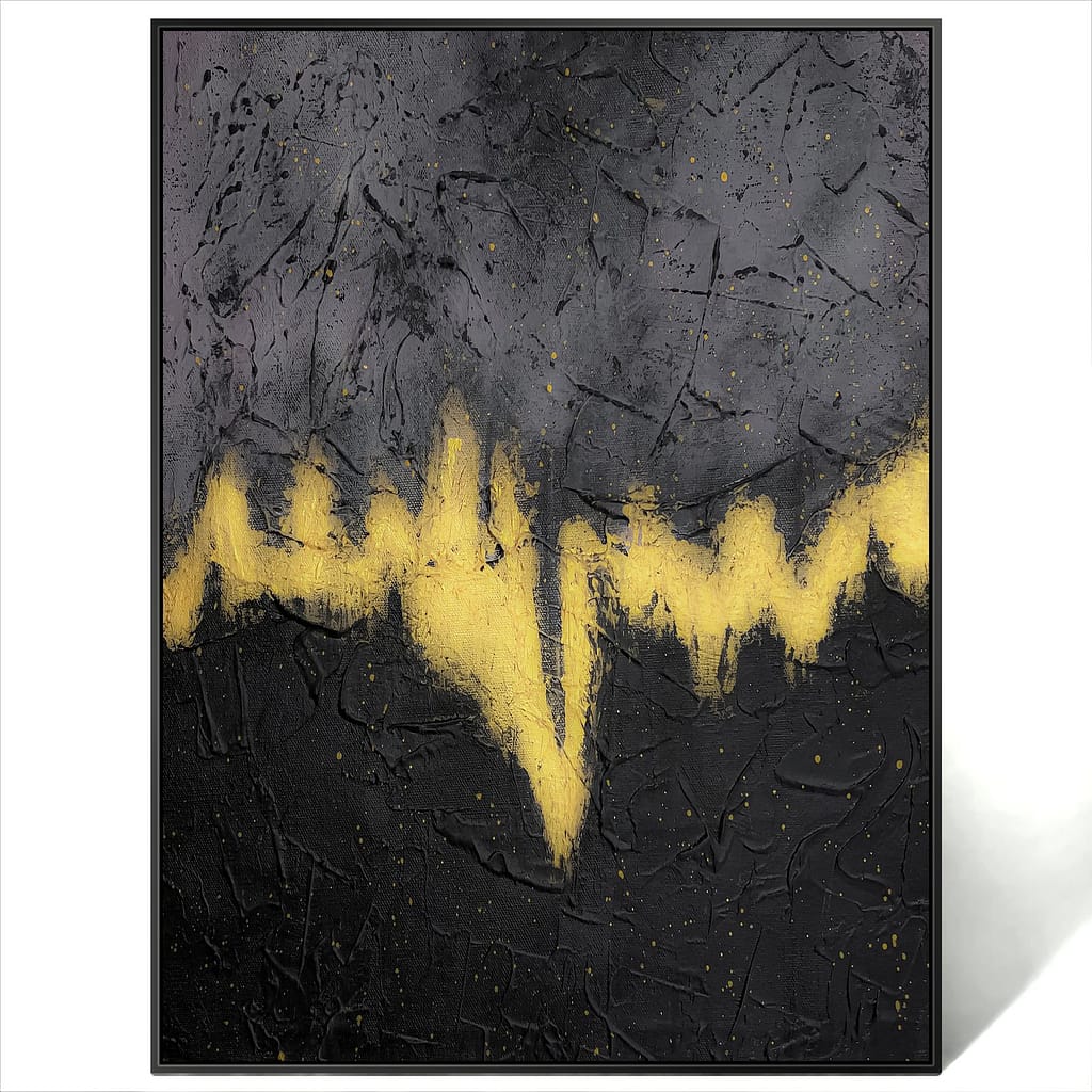 Minimal Black Texture Art On Canvas Gold Line Abstract Painting For ...