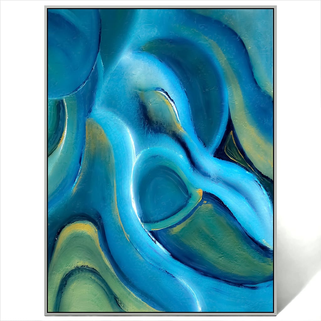 Modern Blue Water Flow Geometric Art Work On Canvas Abstract Wall ...