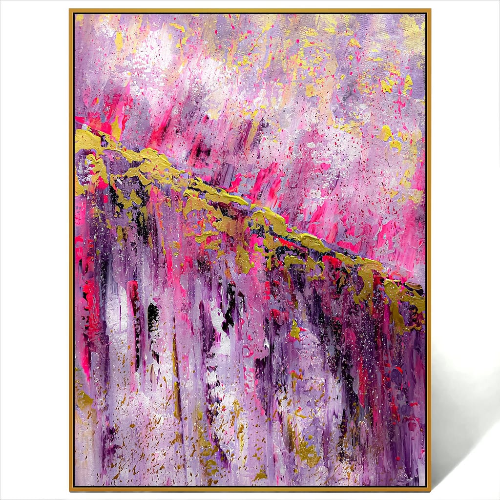 Abstract Pink And Gold Art Work On Canvas Textured Painting For Living ...